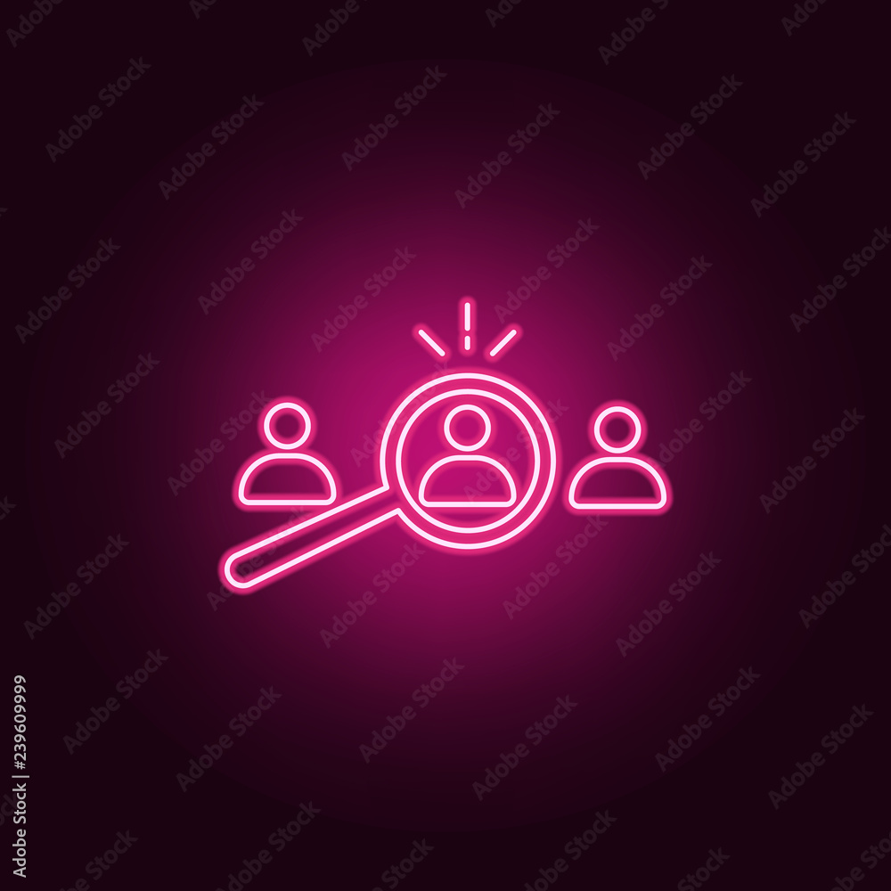 selection of suitable candidate icon. Elements of interview in neon ...