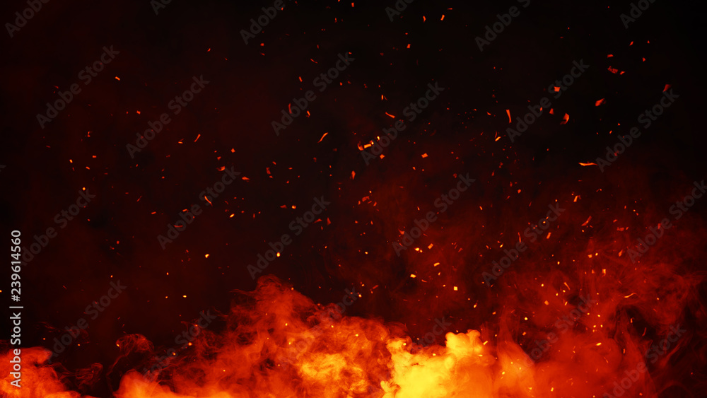 Perftect fire particles embers on background . Smoke fog misty texture ...