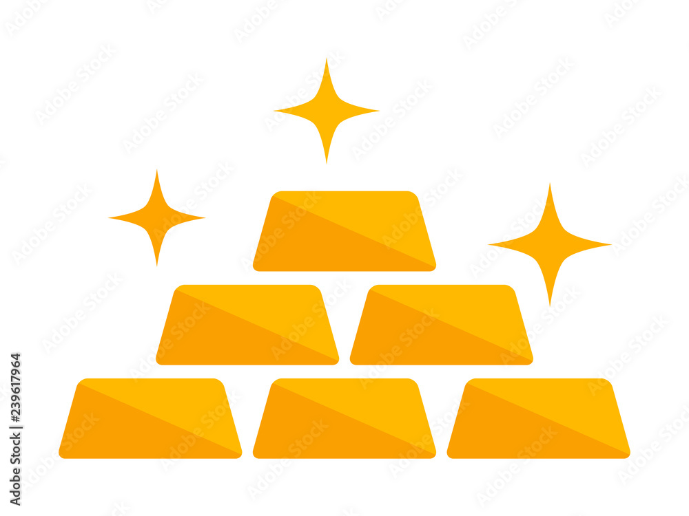 Stack of gold bars or treasure stash flat vector golden color icon for ...