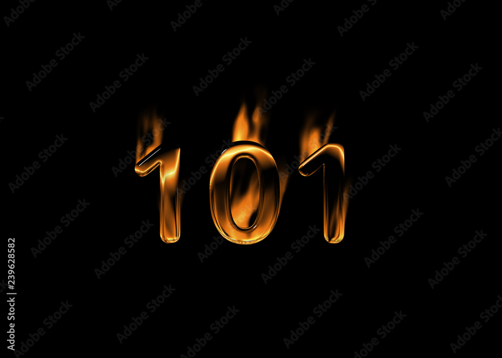 Poster 3D number 101 with flames black background – Wall Art | UkPosters