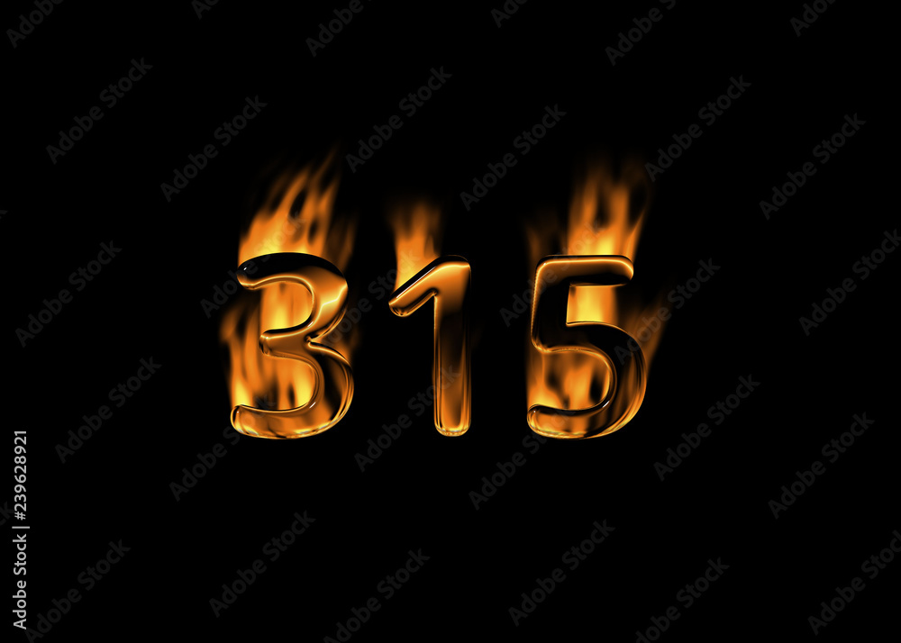 3D number 315 with flames black background wall mural wallpaper ...
