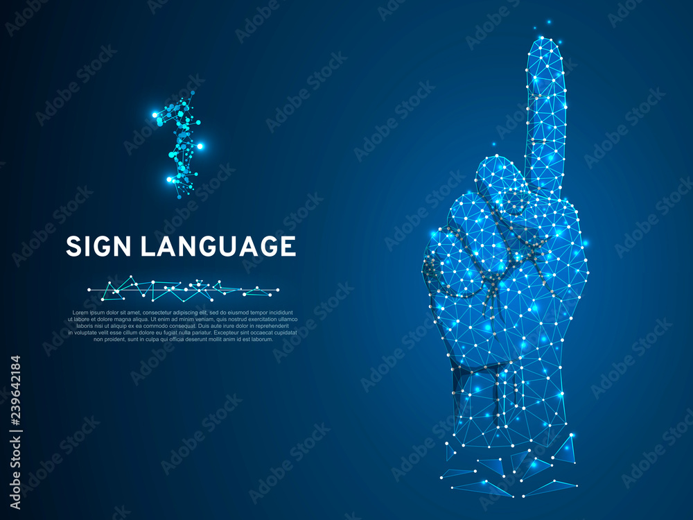 Sign language number one gesture, low poly model of human hand pointing ...
