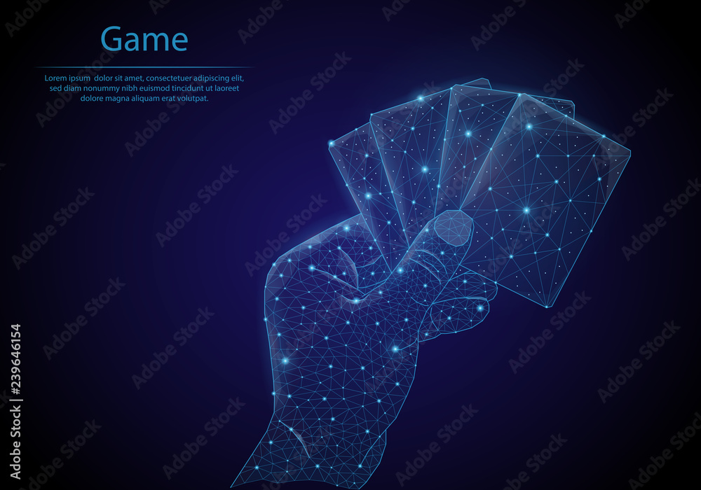Abstract image hand with cards in the form of a starry sky or space ...