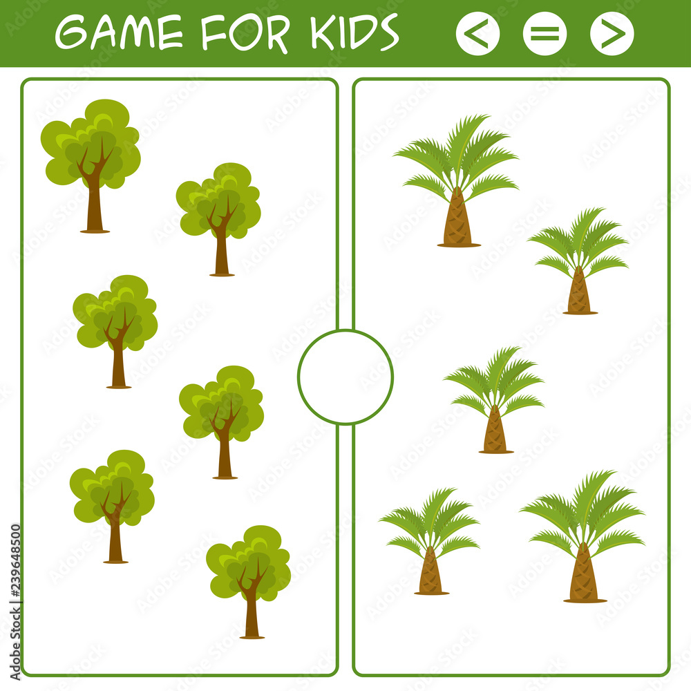 Education logic game for preschool kids.Cartoon trees. Choose the ...