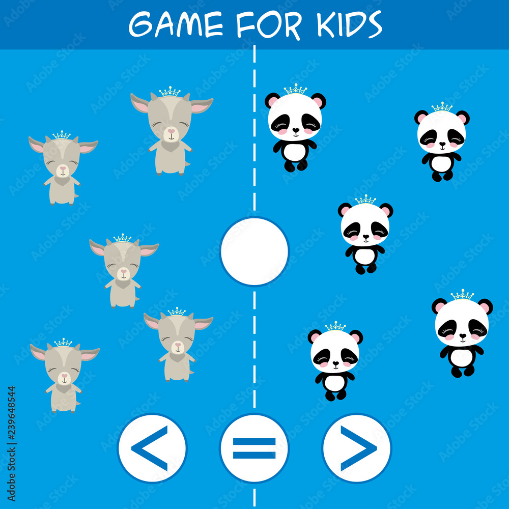 More, less or equal. Goat and panda animals pictures for kids.Cartoon ...