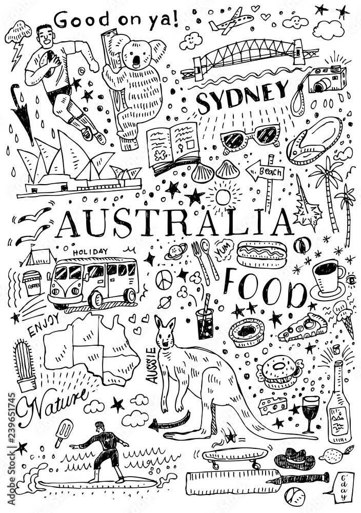 Hand drawn Australia doodle, sketch style, Vector Illustration Stock ...
