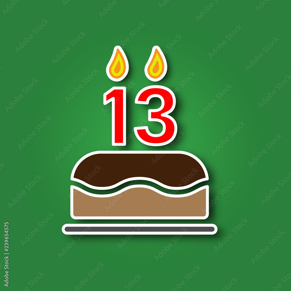 Birthday cake with a candle in the form of a number 13, in the form of ...