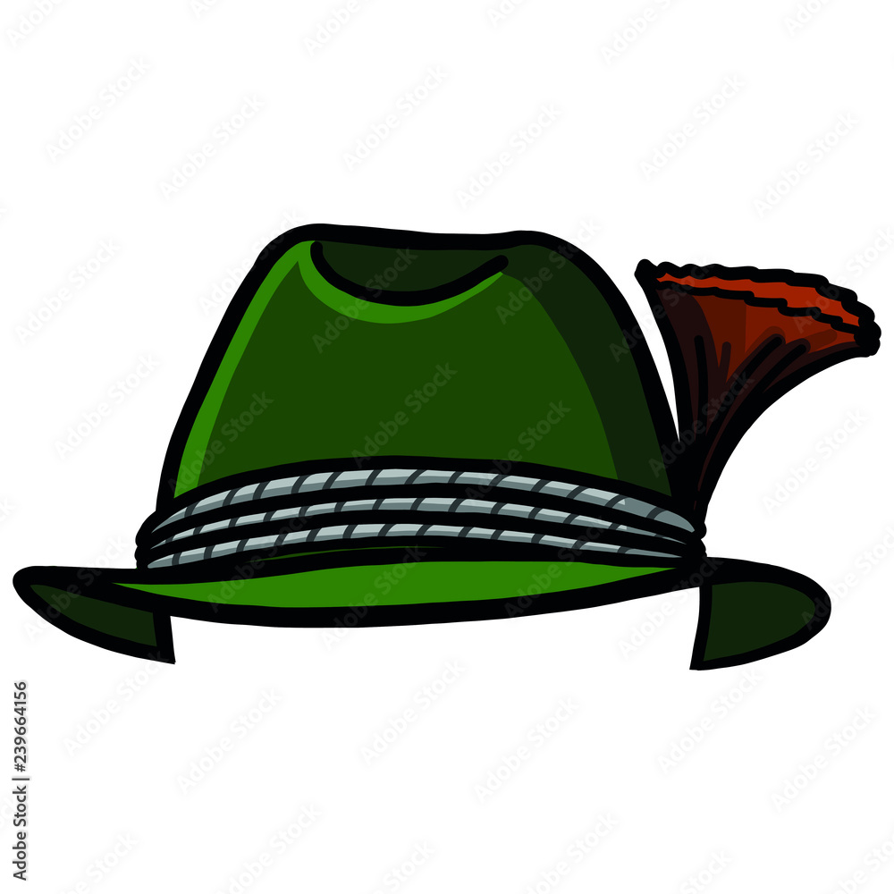 Stockvector hand drawn traditional bavarian hat. Vector graphic, gray ...