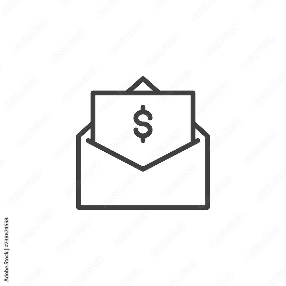 Envelope with Money outline icon. linear style sign for mobile concept ...