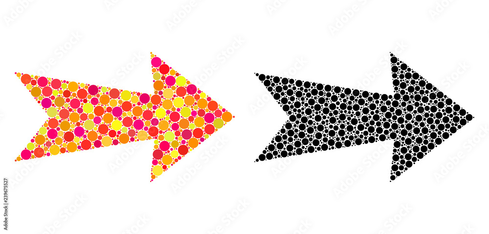 Dot arrow right mosaic icons. Vector arrow right icons in multi-colored ...