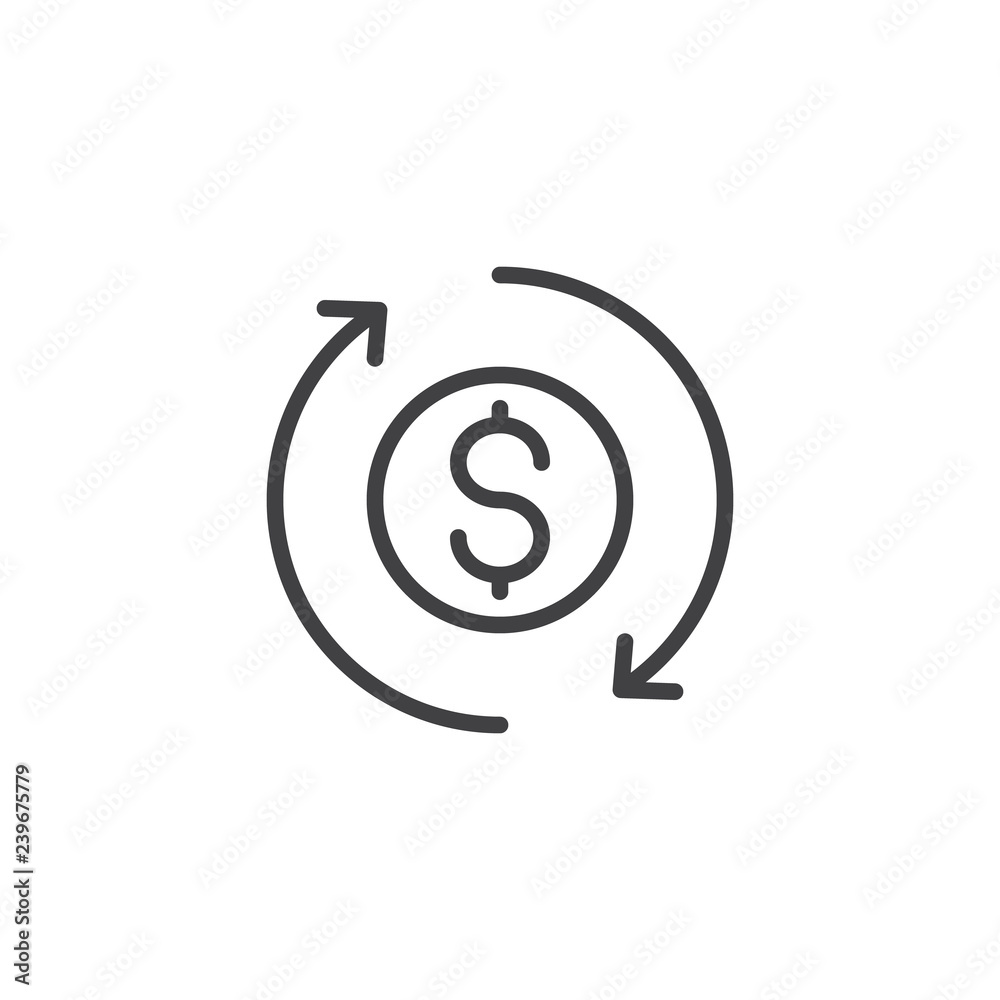 Exchange dollar currency outline icon. linear style sign for mobile concept and web design ...