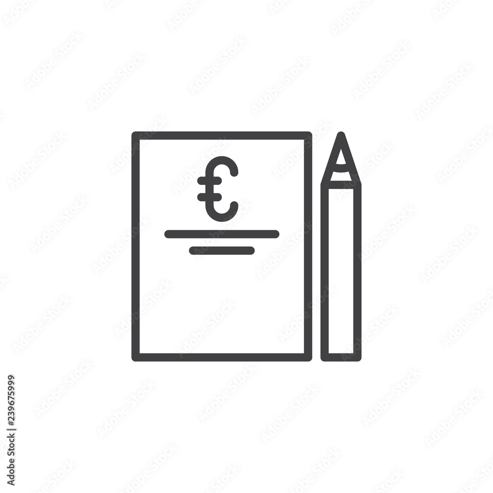 Euro Invoice and pen outline icon. linear style sign for mobile concept ...