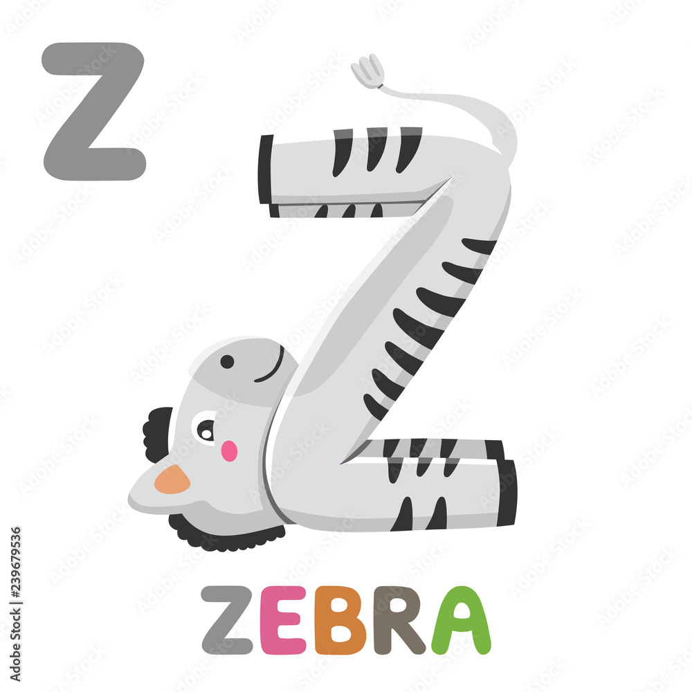 Z is for Zebra. Letter Z. Zebra, cute illustration. Animal alphabet ...