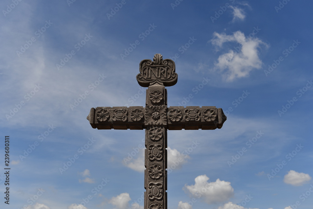 Photo & Art Print An old christian cross on top of a church-roof in ...