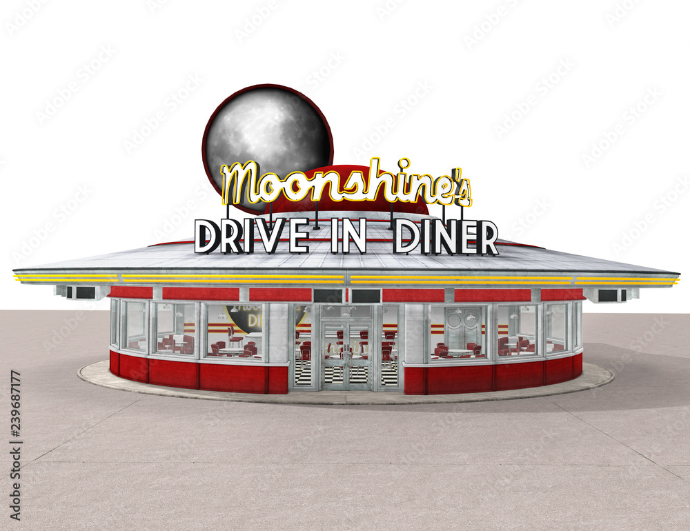 1950s Drive-In Diner isolated on white Background Stock Illustration ...