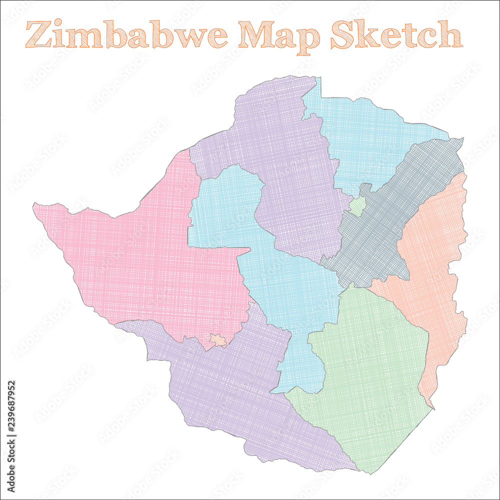Zimbabwe map. Hand-drawn country. Fascinating sketchy Zimbabwe map with ...
