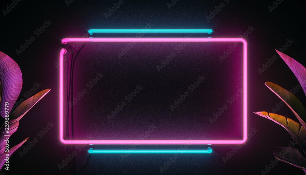Neon light sign board background. 3d modern illustration. Neon elements ...