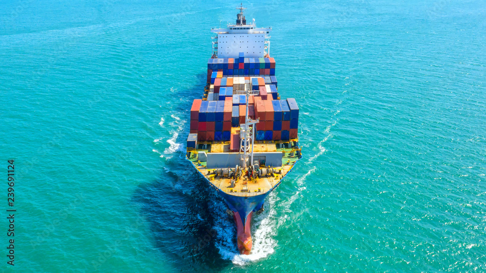 Container ship in export and import business logistics and ...