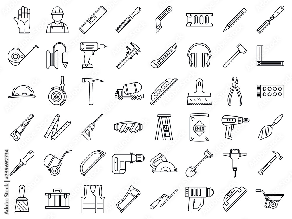 Masonry worker construction icon set. Outline set of masonry worker ...