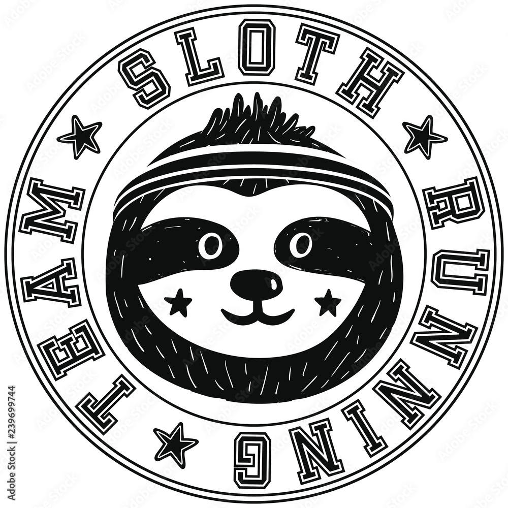 Cool vector sloth running team illustration for t-shirt, card, sticker ...