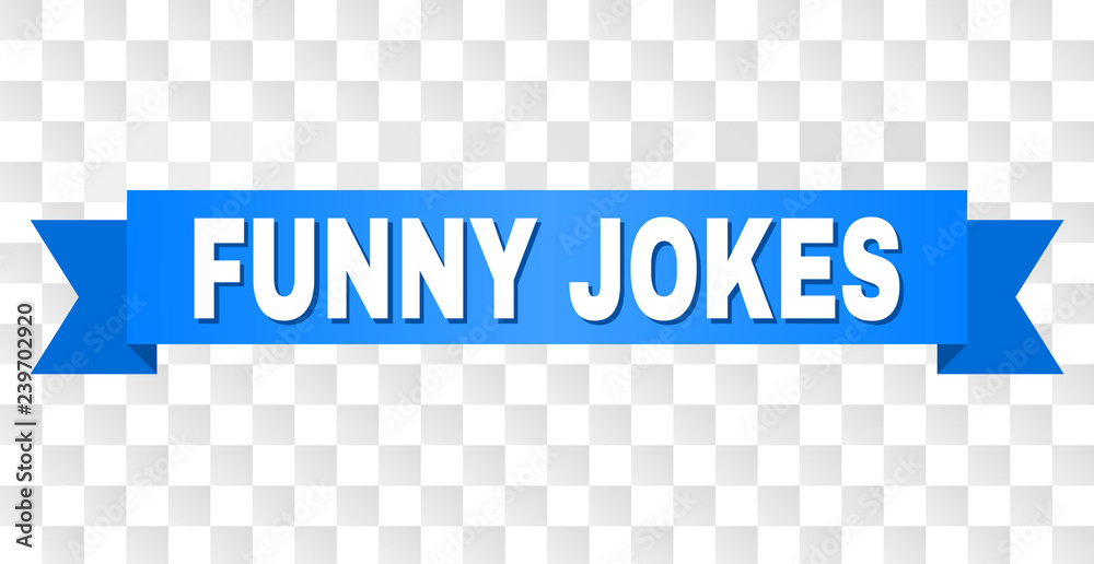 FUNNY JOKES text on a ribbon. Designed with white title and blue stripe ...