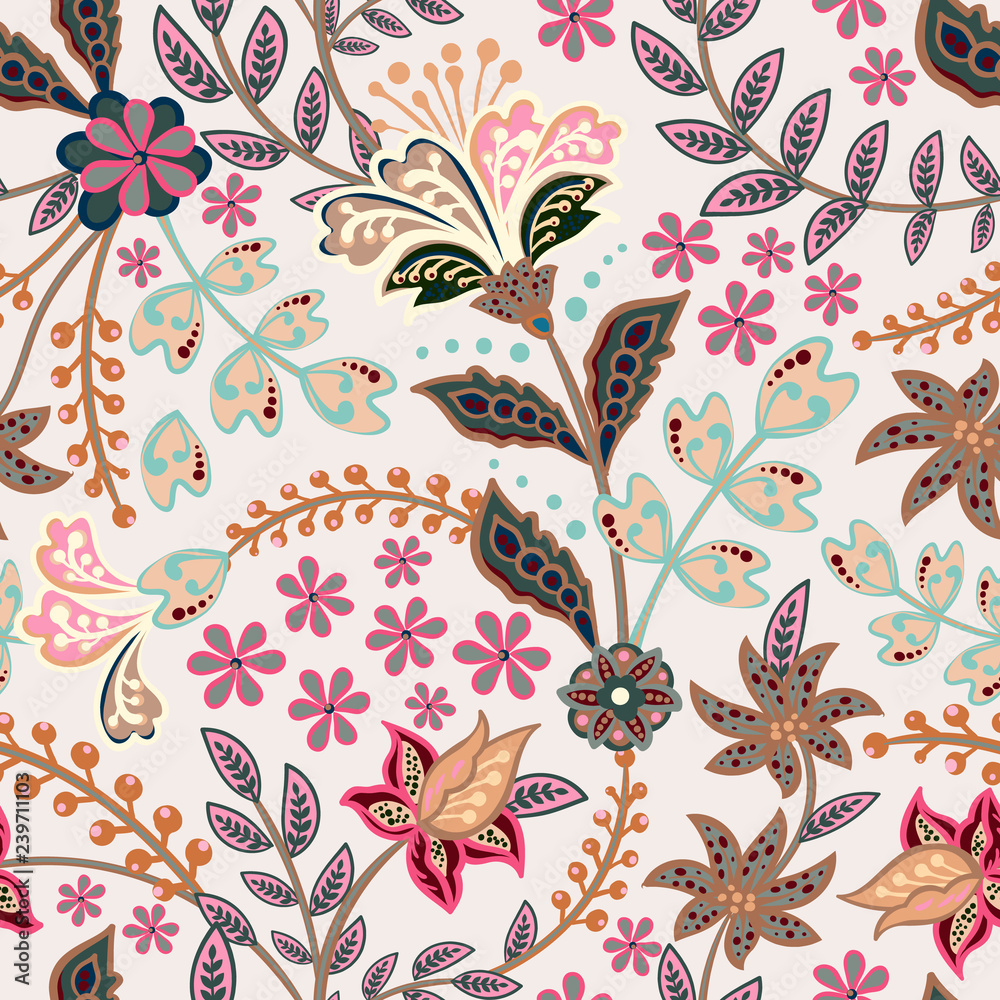 Abstract flowers seamless pattern, floral vector background. Fantasy ...