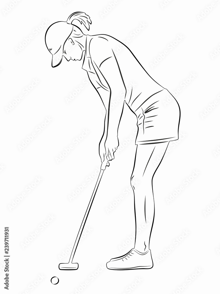 illustration of a woman playing golf, vector draw Stock Vector | Adobe ...