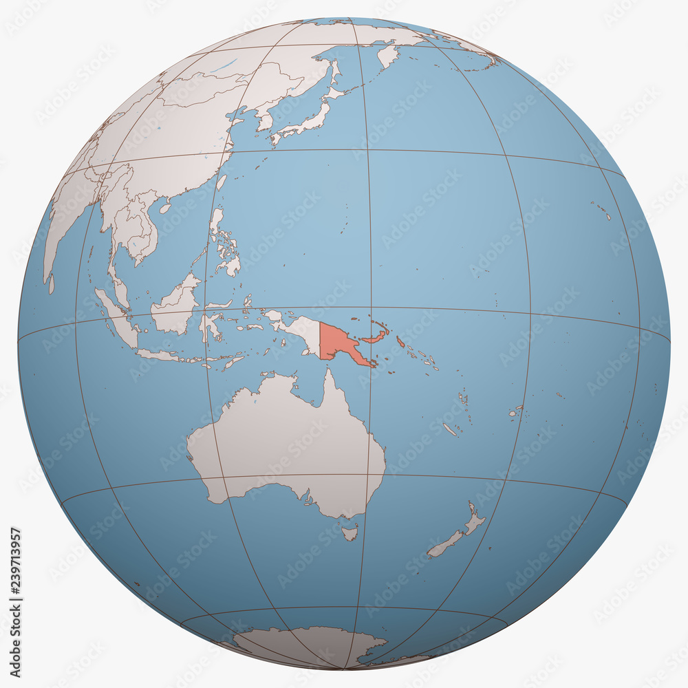 Papua New Guinea (PNG) on the globe. Earth hemisphere centered at the ... Papua New Guinea (PNG) on the globe. Earth hemisphere centered at the ...