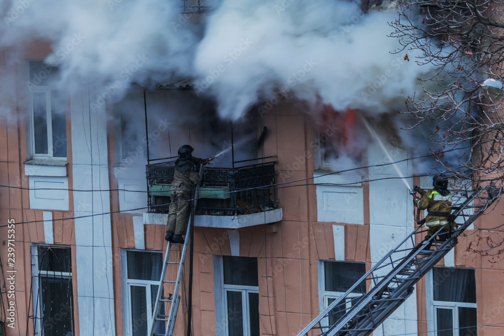 Odessa, Ukraine - Dec. 29, 2016: A fire in an apartment building ...