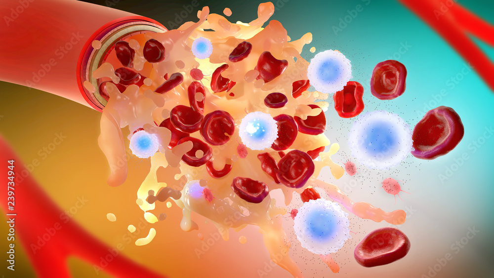 3d illustration of blood plasma and the components of blood that flow ...