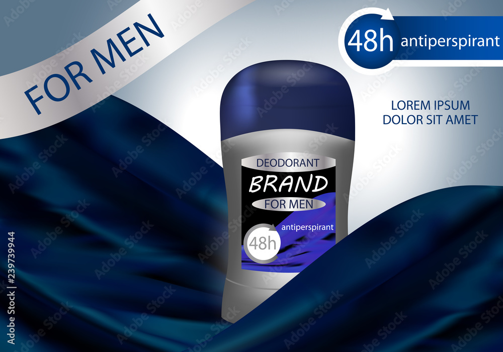 Long-lasting deodorant antiperspirant for men in grey packaging. Vector ...