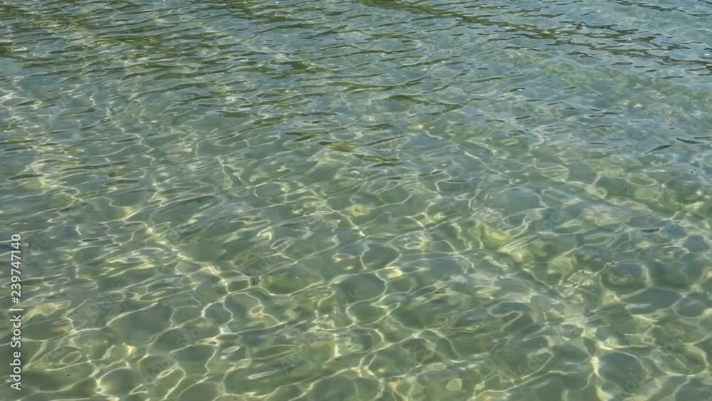 slow motion waterstructure of sunlight and shadow on sandy ground in ...