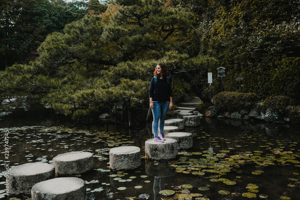 .Young occidental woman discovering the nipon country. Tourism in the ...