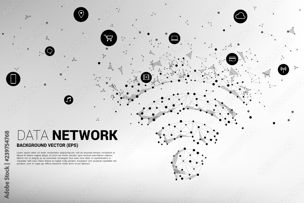 Vector dot connect line mobile data signage with functional icon ...