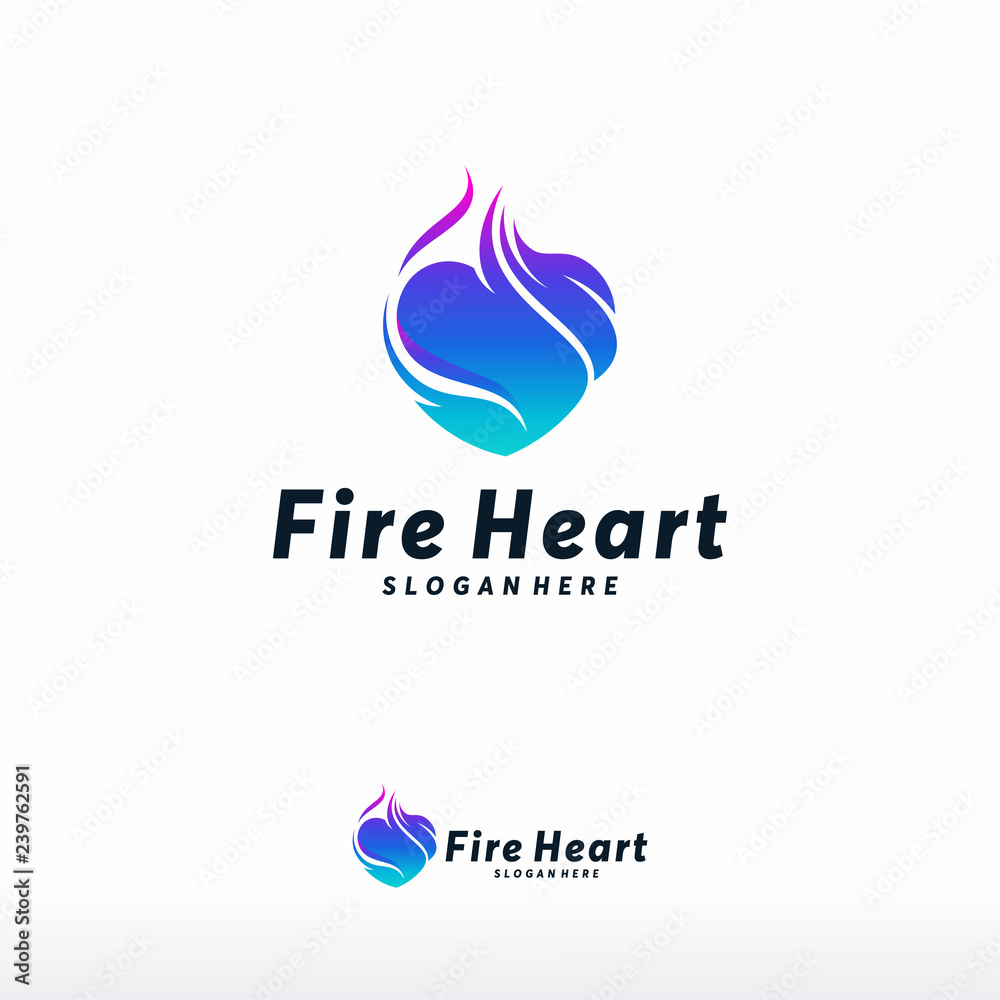 Fire Heart Logo designs concept vector, Love Fire logo symbol icon ...