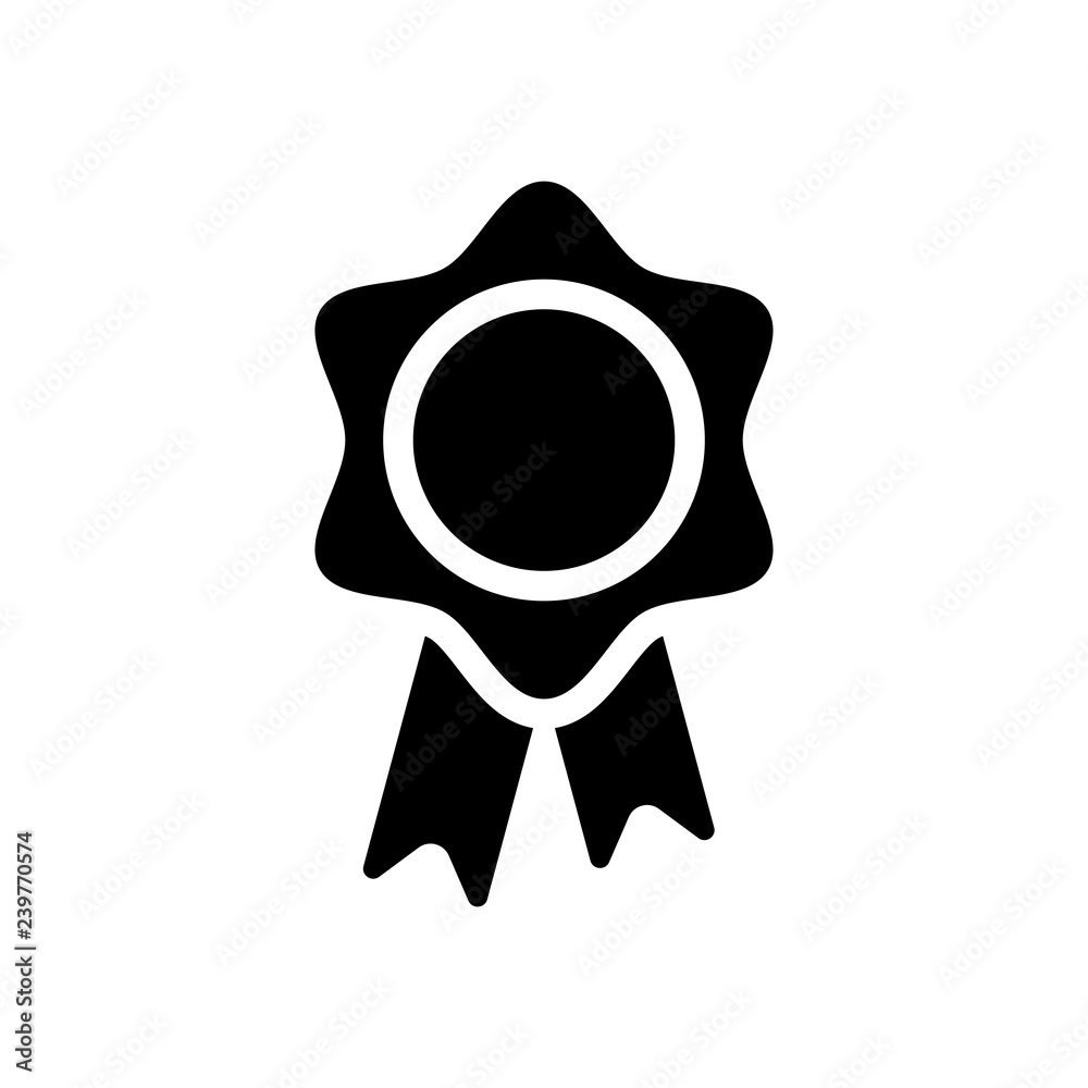 Award with ribbon, gold prize for winner, icon. Black icon on wh Stock ...