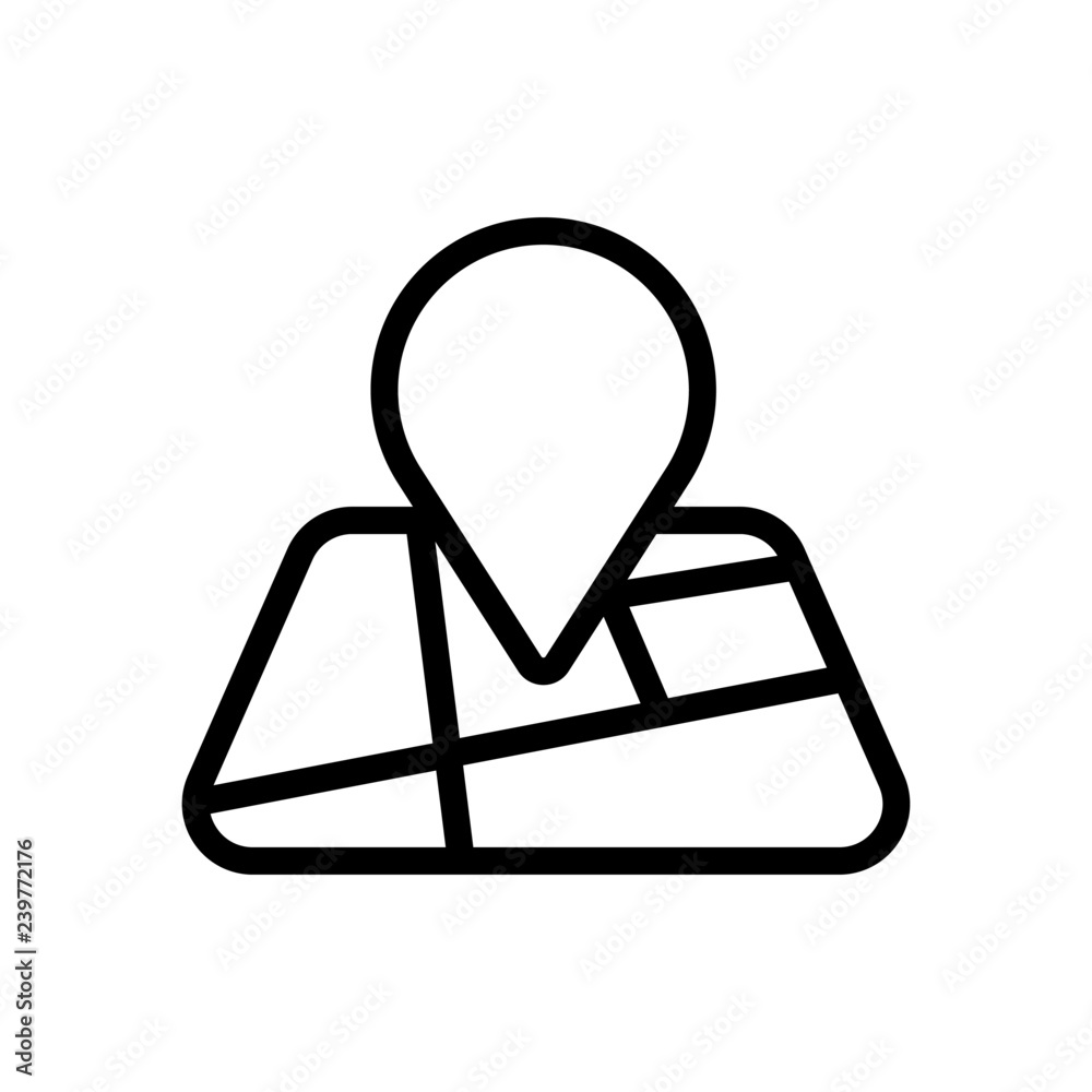 Map with pin, geo locate, outline linear icon. Black icon on white ...