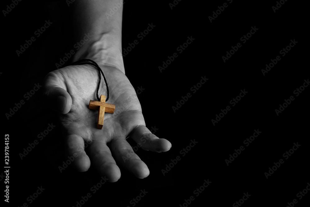 Man Giving Simple Wood Cross Sign. Concept of Evangelism Jesus Christ ...