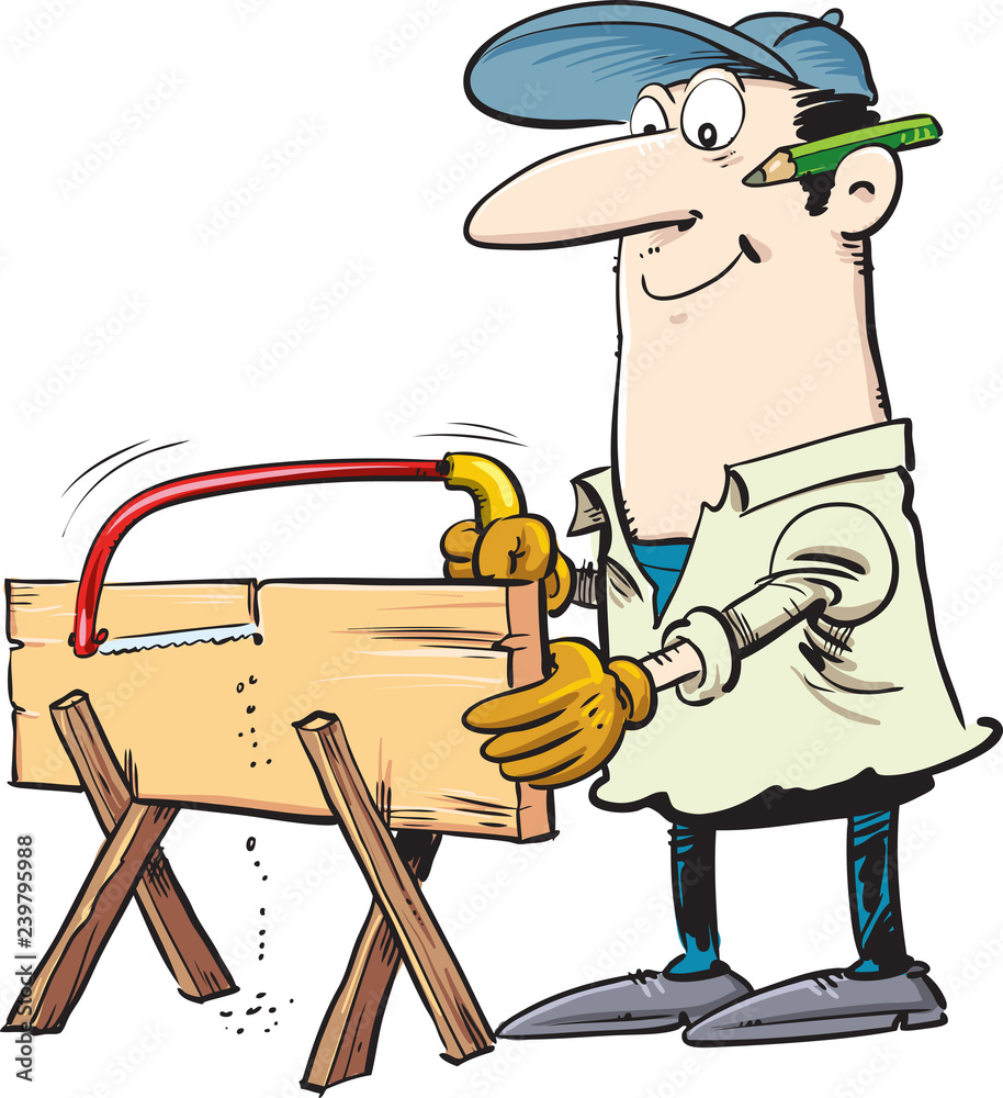 Cartoon funny master carpenter Stock Vector | Adobe Stock