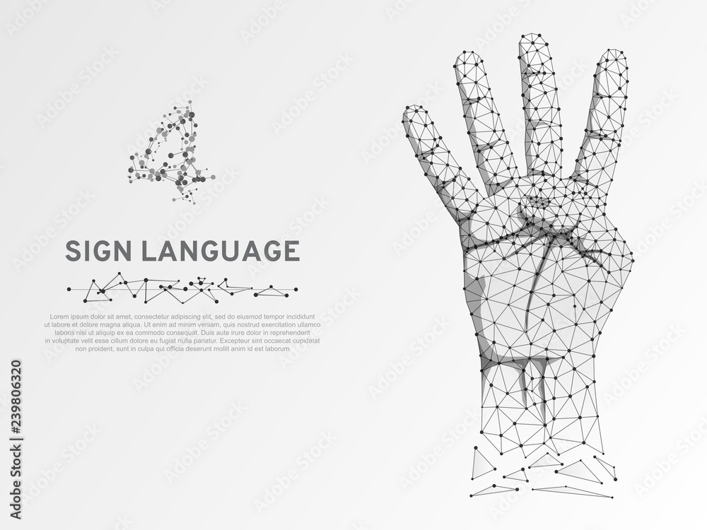 Origami style Sign language number four gesture, human hand showing ...