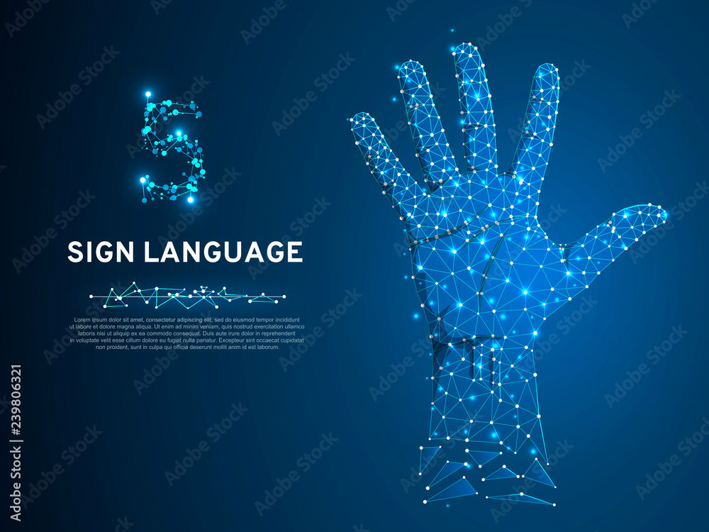 Sign language number five gesture, human hand showing five fingers ...