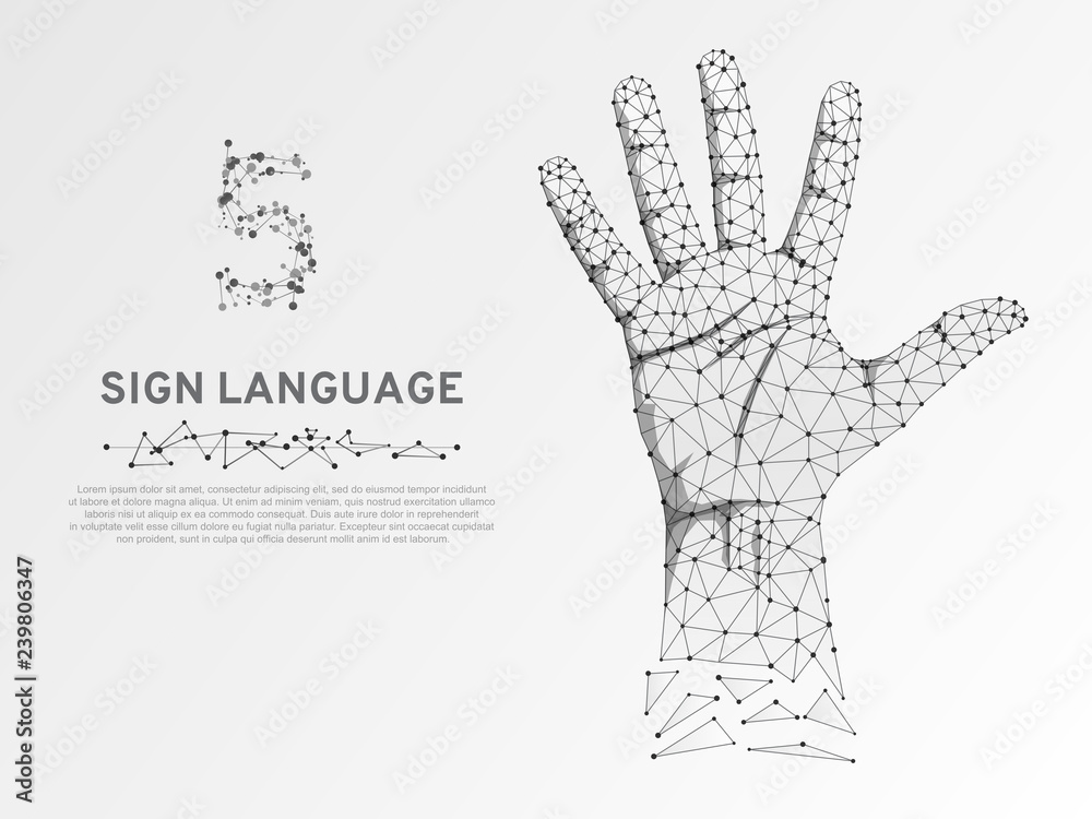 Origami style Sign language number five gesture, human hand showing ...