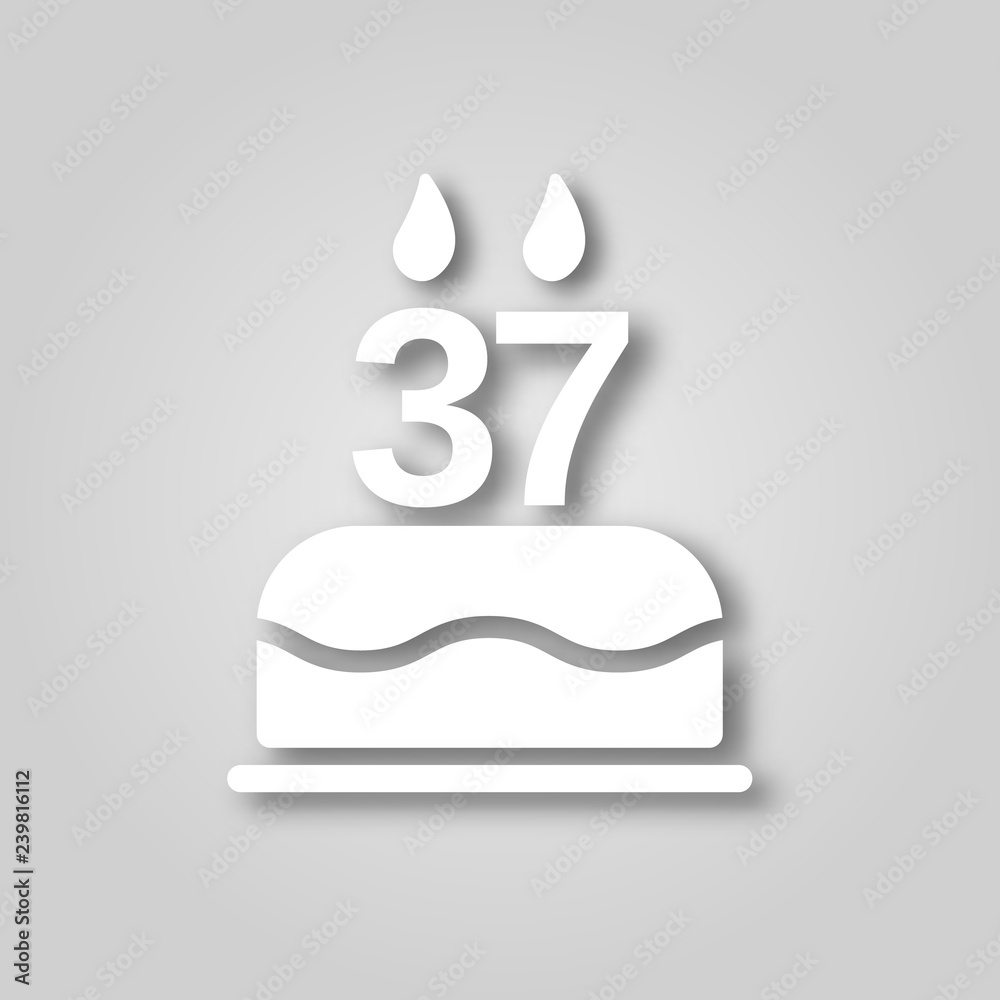 Birthday cake with candles in the form of the number 37 figure cut out ...