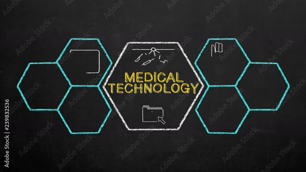 Chalk drawing of 'MEDICAL TECHNOLOGY' and various future medical ...