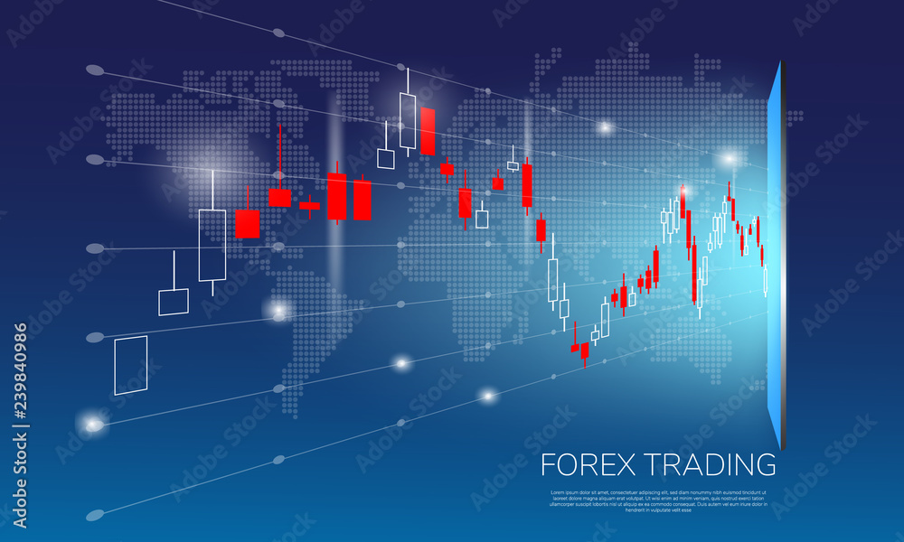 Forex Trading on world map background vector illustration. Candle Stick ...
