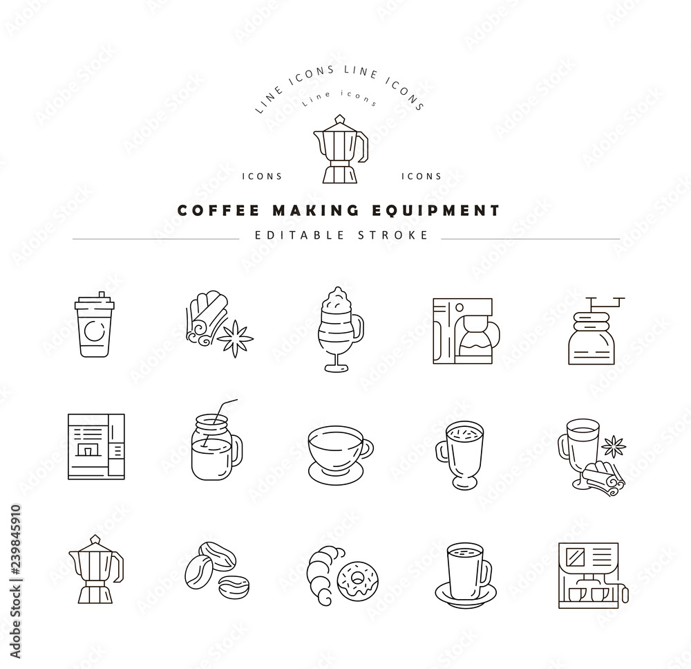 Vector icon and logo for coffee making equipment. Editable outline ...