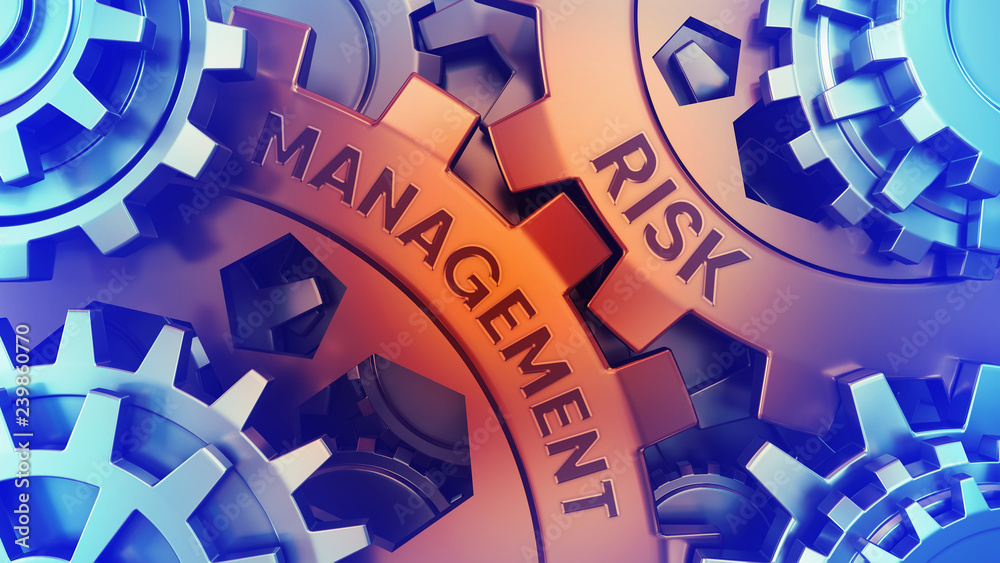 Сoncept Risk Management on the Gears. Red and Blue gear weel background ...