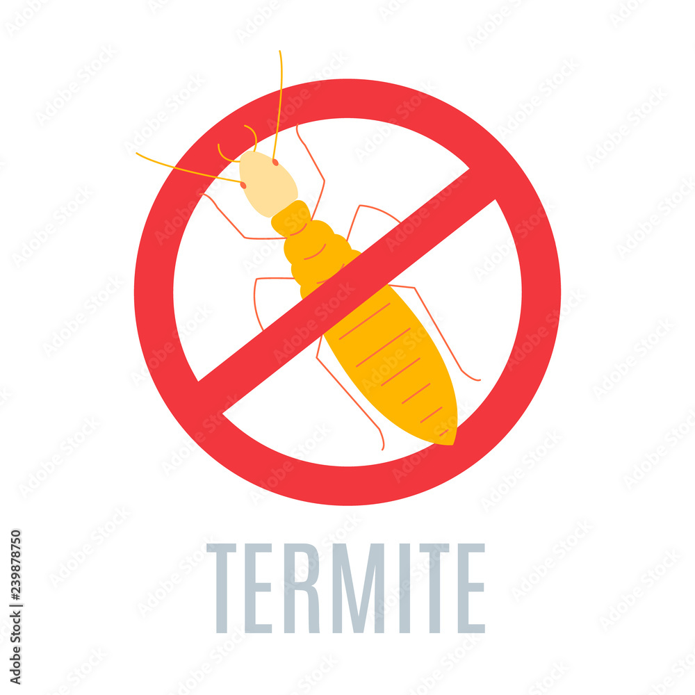 Stop termite sign. Anti pest icon with an insect silhouette. Red ...