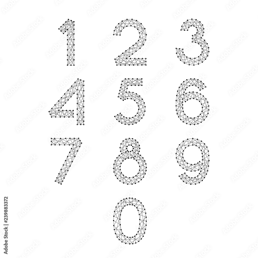 The numbers font set from 0 to 9 from abstract futuristic polygonal ...