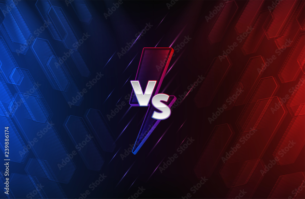 Blue and red abstract background with versus monogram. Lightning bolt ...